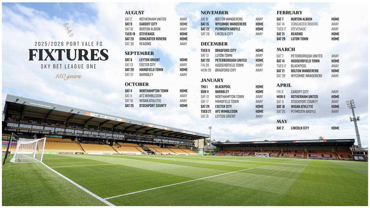 Vale’s 2025/26 fixtures confirmed! | Port Vale FC