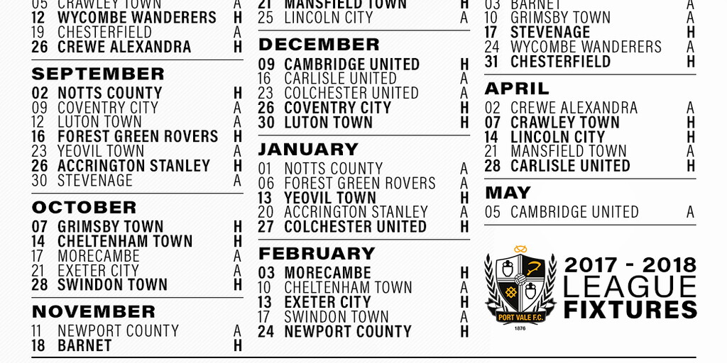 Add Fixtures To Your Calendar | Port Vale FC